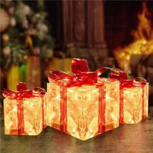 Holiday | Set Of 3 Christmas Lighted Gift Boxes Prelit 6 Led Light Up ...